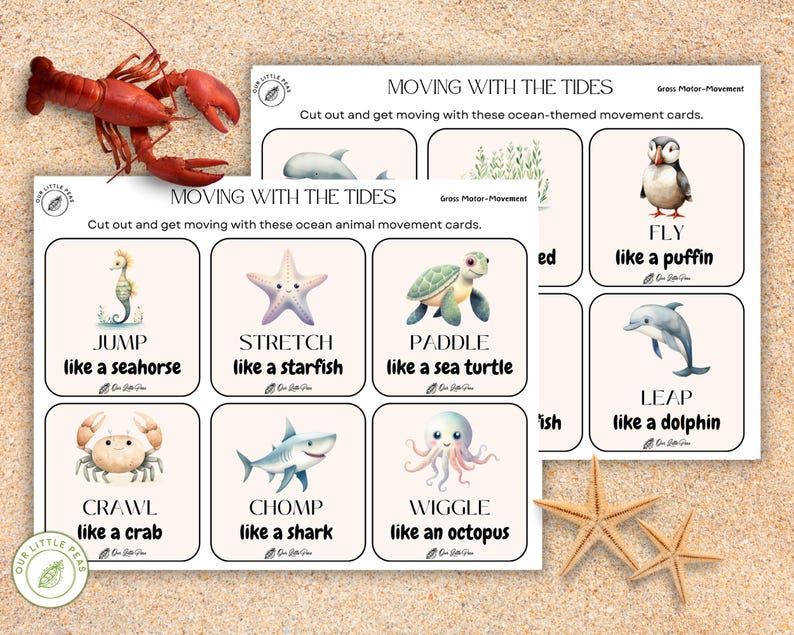 Ocean Movement Cards, Gross Motor Movement Activity, Action Cards ...