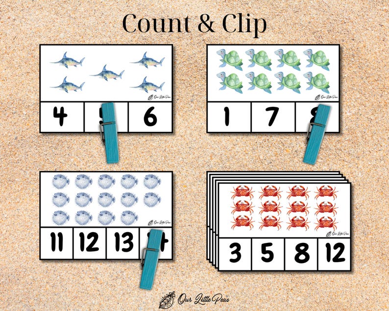 Ocean Count and Clip Cards, Preschool Math, Preschool and Kindergarten ...