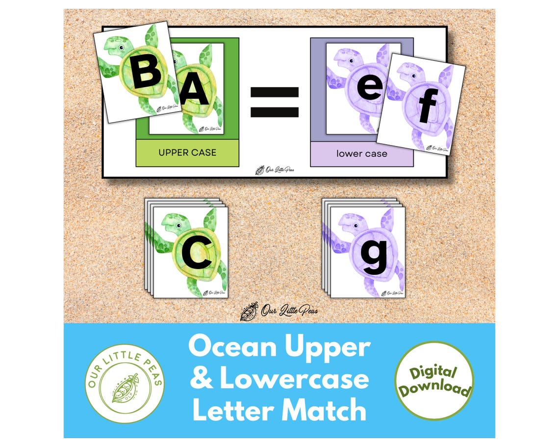 Ocean Turtle Uppercase and Lowercase Letter Match, Preschool and ...