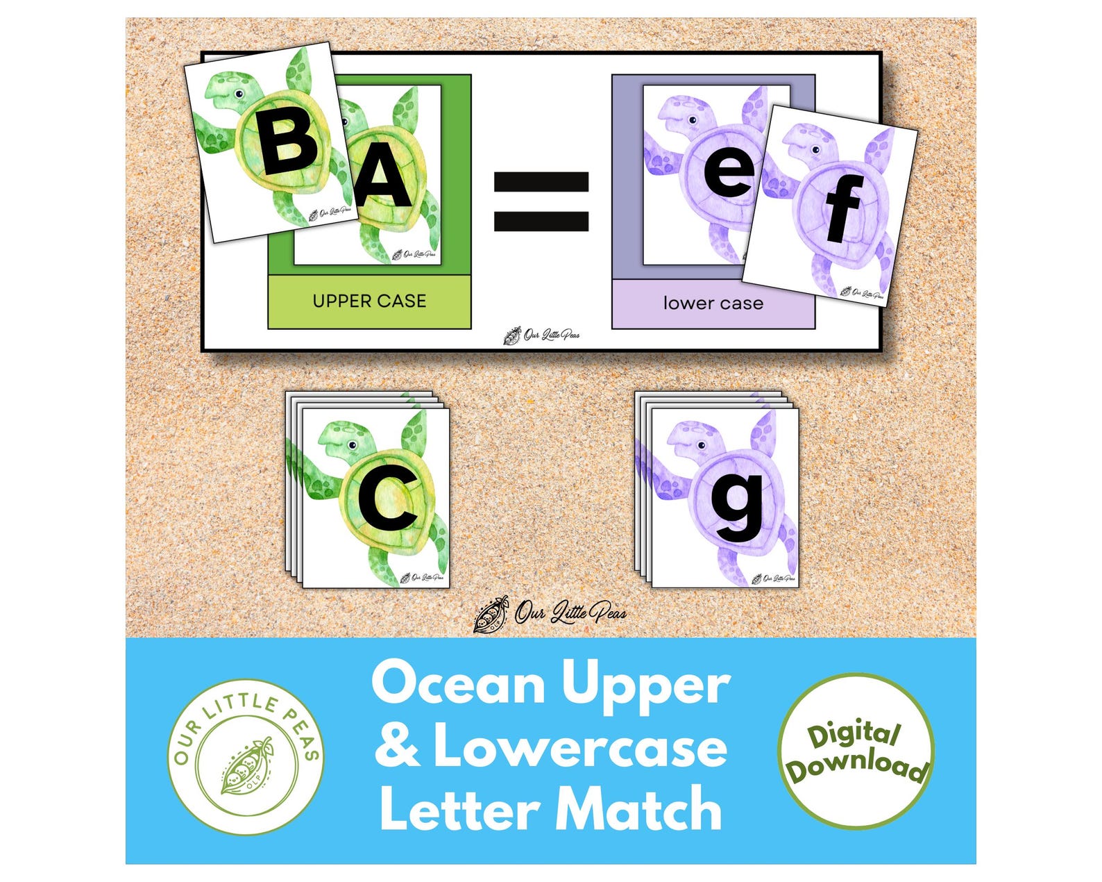 Ocean Turtle Uppercase and Lowercase Letter Match, Preschool and ...