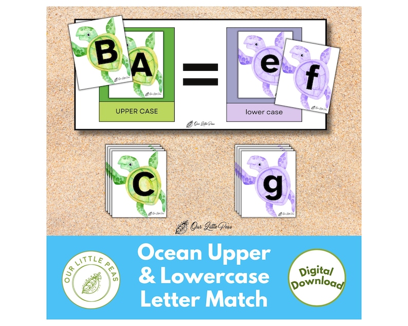 Ocean Turtle Uppercase and Lowercase Letter Match, Preschool and ...