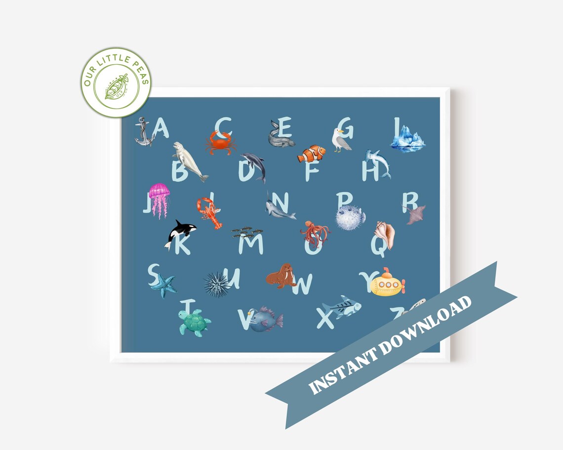 Ocean Alphabet Poster, Ocean Animals, Homeschool, Digital Print, School ...