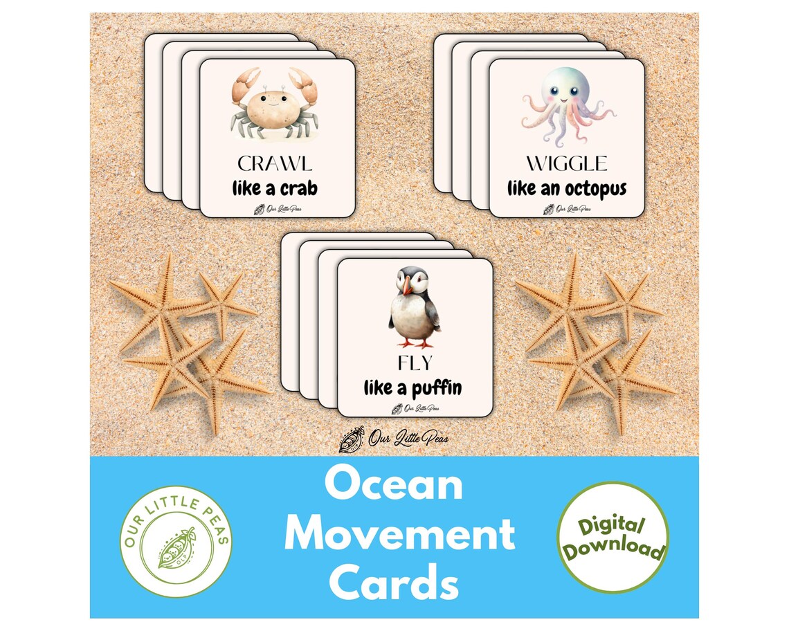 Ocean Movement Cards, Gross Motor Movement Activity, Action Cards ...