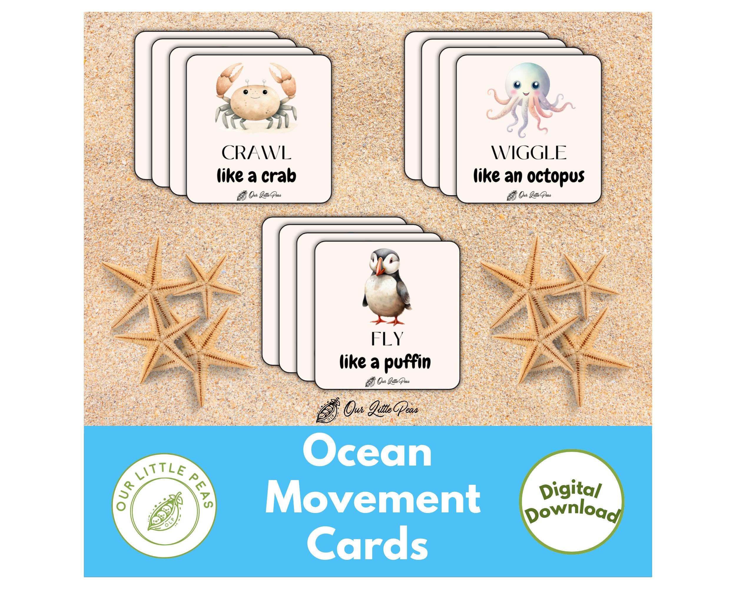 Ocean Movement Cards, Gross Motor Movement Activity, Action Cards ...