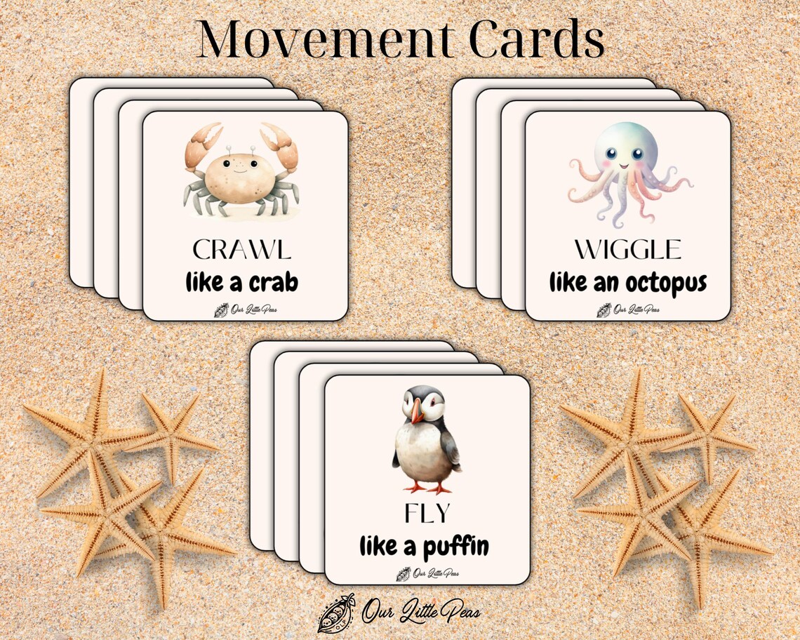 Ocean Movement Cards, Gross Motor Movement Activity, Action Cards ...