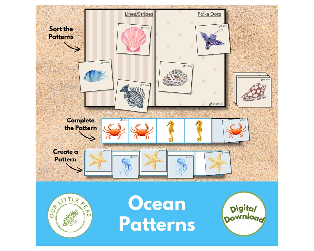 Ocean Patterns, Shape Sort, Preschool Math, Preschool and Kindergarten ...