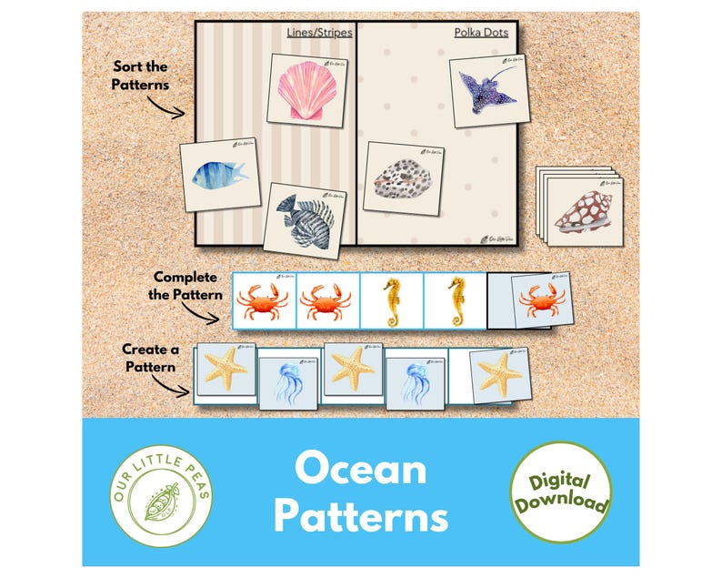Ocean Patterns, Shape Sort, Preschool Math, Preschool and Kindergarten ...