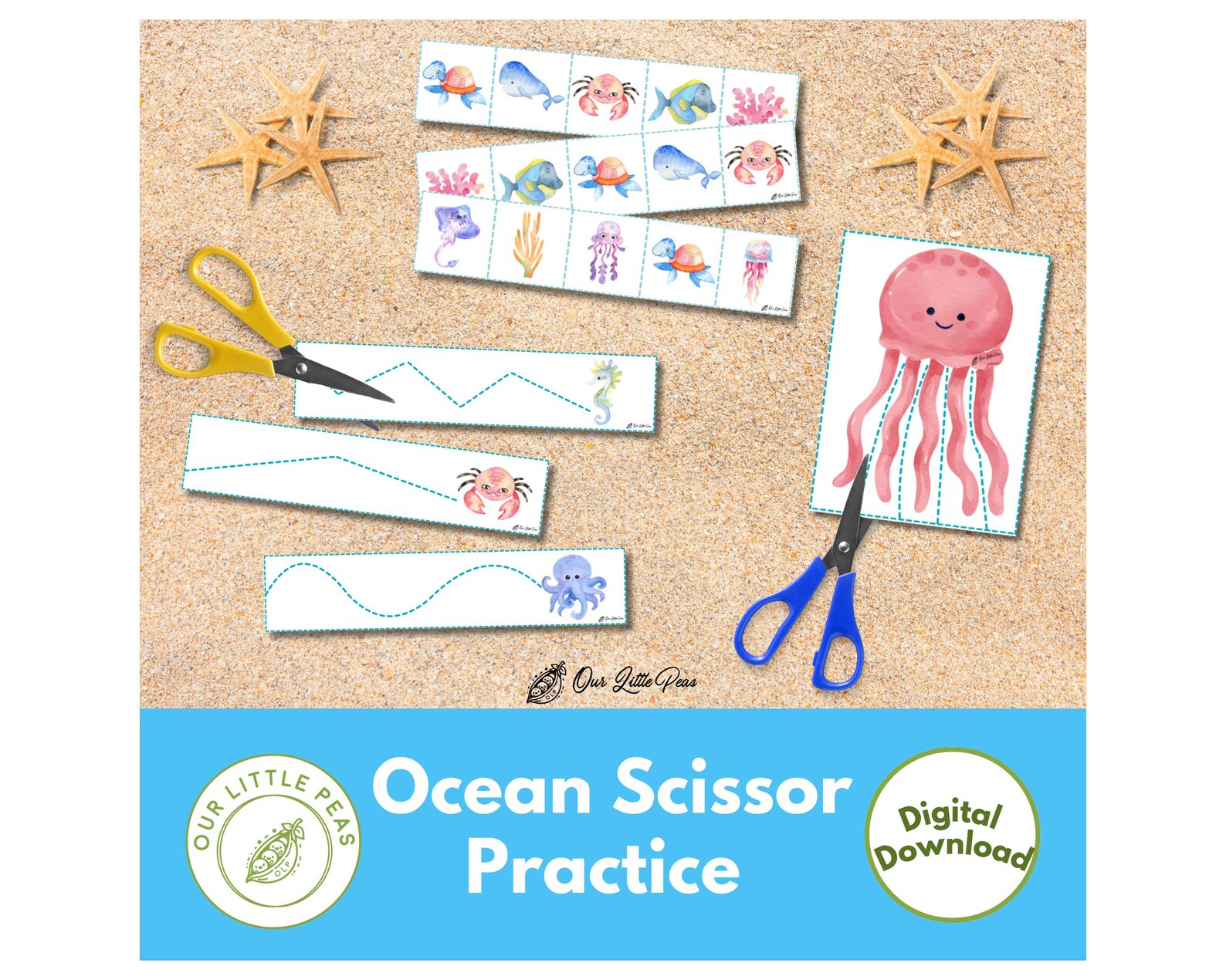 Ocean Cutting Activity, Preschool & Kindergarten Printable, Practicing ...