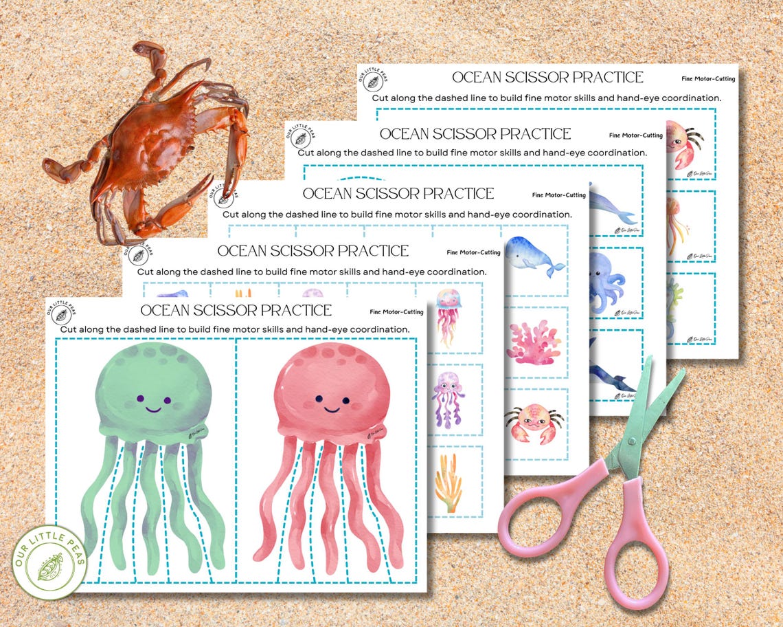 Ocean Cutting Activity, Preschool & Kindergarten Printable, Practicing ...