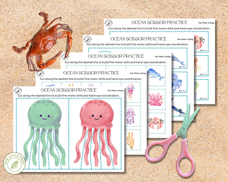 Ocean Cutting Activity, Preschool & Kindergarten Printable, Practicing ...