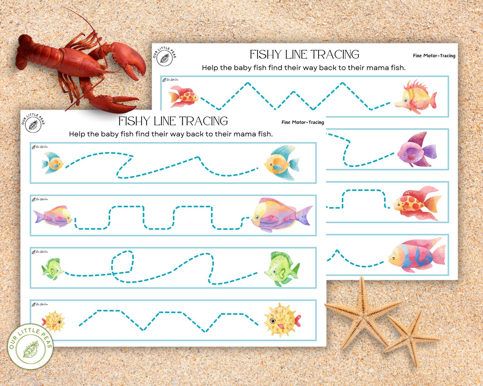 Ocean Pre Handwriting Line Tracing, Preschool Printable, Homeschool ...