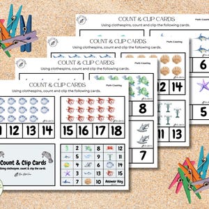 Ocean Count and Clip Cards, Preschool Math, Preschool and Kindergarten ...