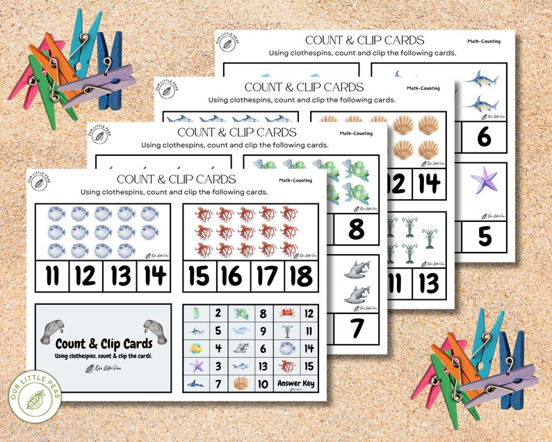 Ocean Count and Clip Cards, Preschool Math, Preschool and Kindergarten ...