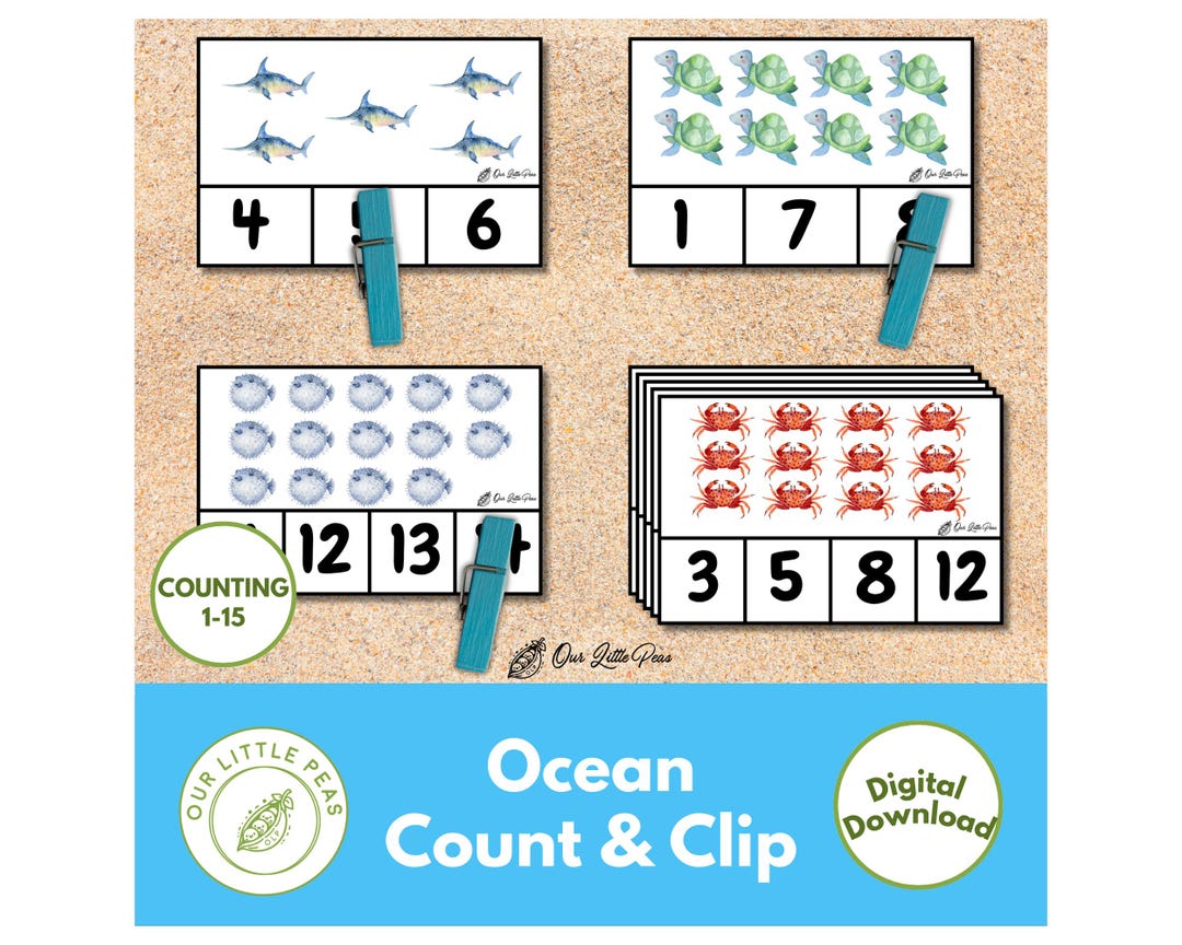 Ocean Count and Clip Cards, Preschool Math, Preschool and Kindergarten ...