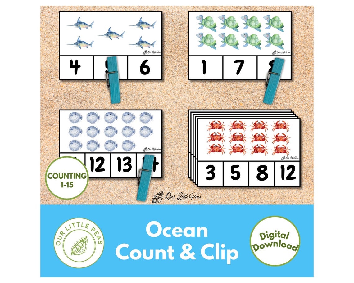 Ocean Count and Clip Cards, Preschool Math, Preschool and Kindergarten ...