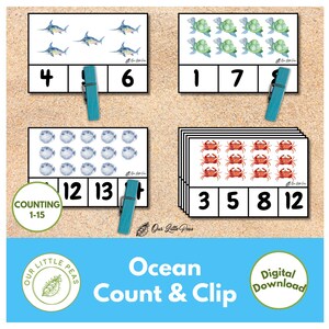 Ocean Count and Clip Cards, Preschool Math, Preschool and Kindergarten ...