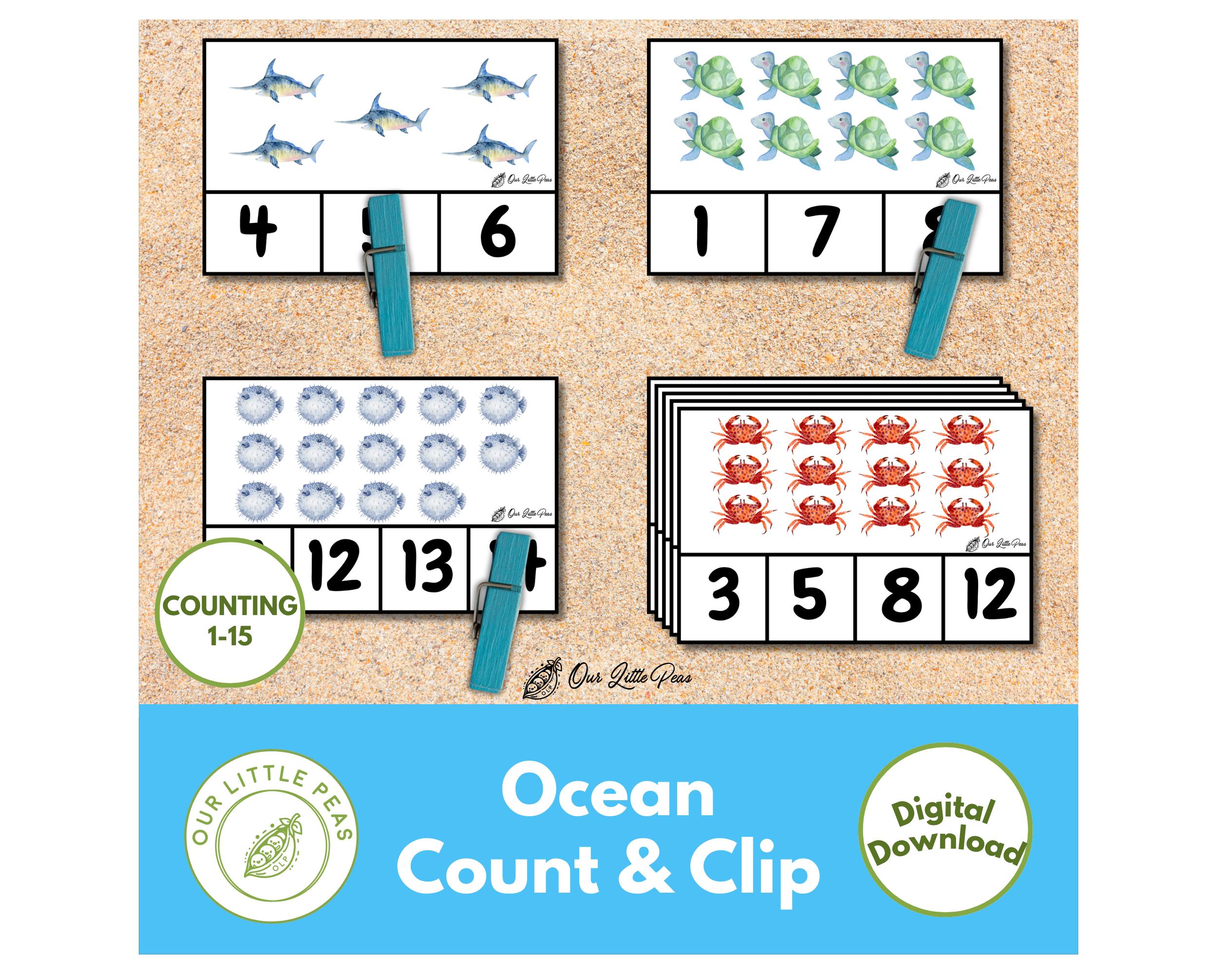 Ocean Count and Clip Cards, Preschool Math, Preschool and Kindergarten ...