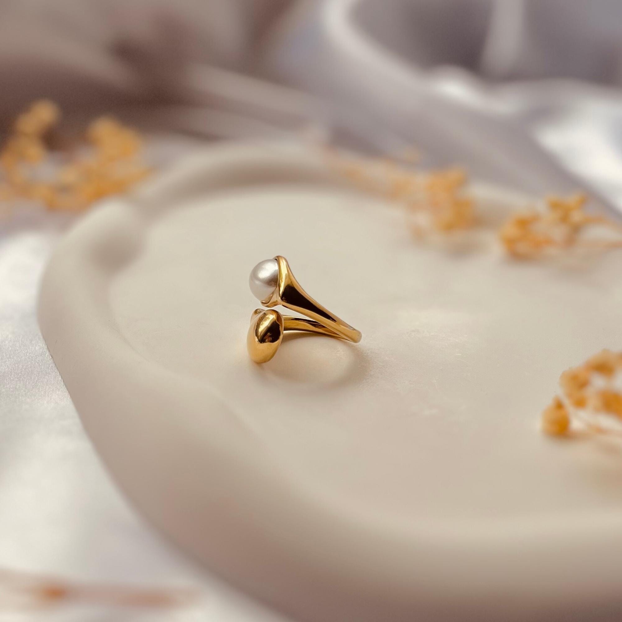 NIA Ring Water Drop Pearl Ring Adjustable Pearl Ring Pearl Bead ...