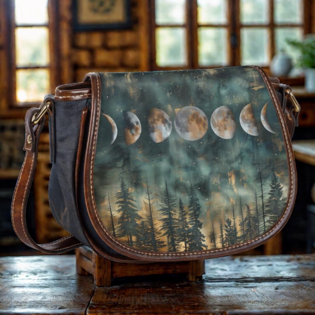 Mystical Forest With Lunar Phase Cycle Satchel Bag, Cottagecore ...
