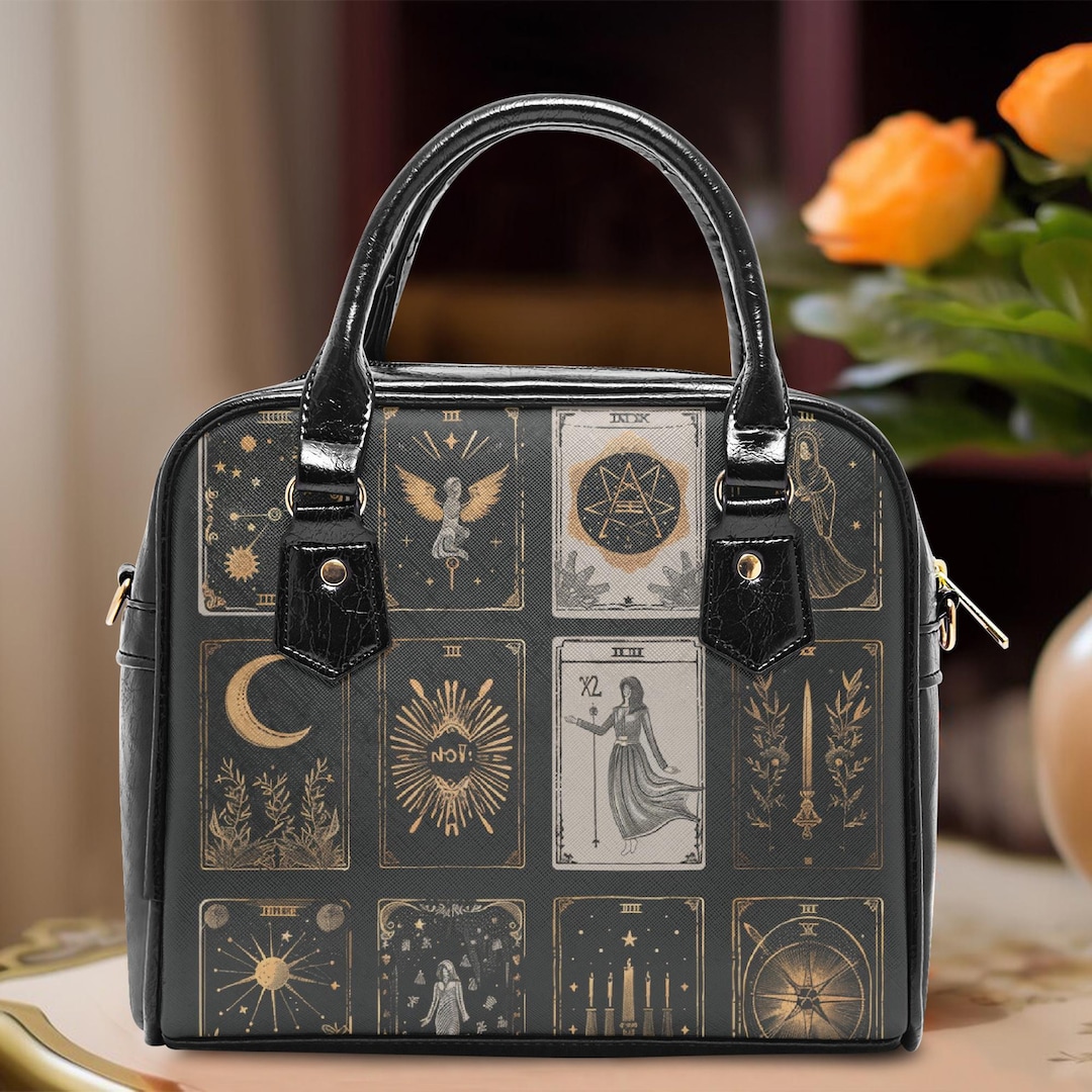 Celestial Tarot Card Gothic Casual Vegan Leather Saddle Handbag, Custom ...