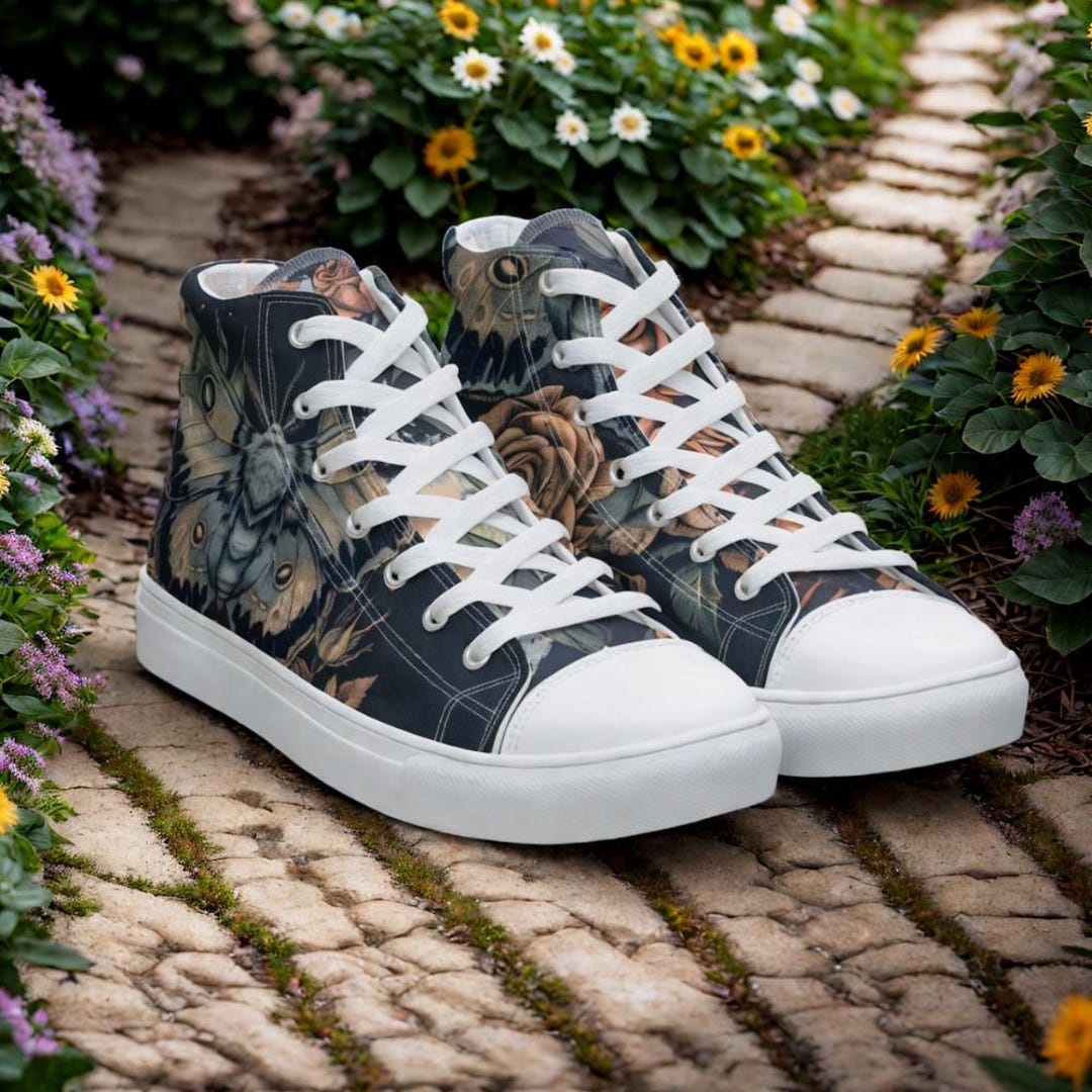 Lunar Moth Floral High Top Canvas Shoes: Cottagecore Chucks - Etsy