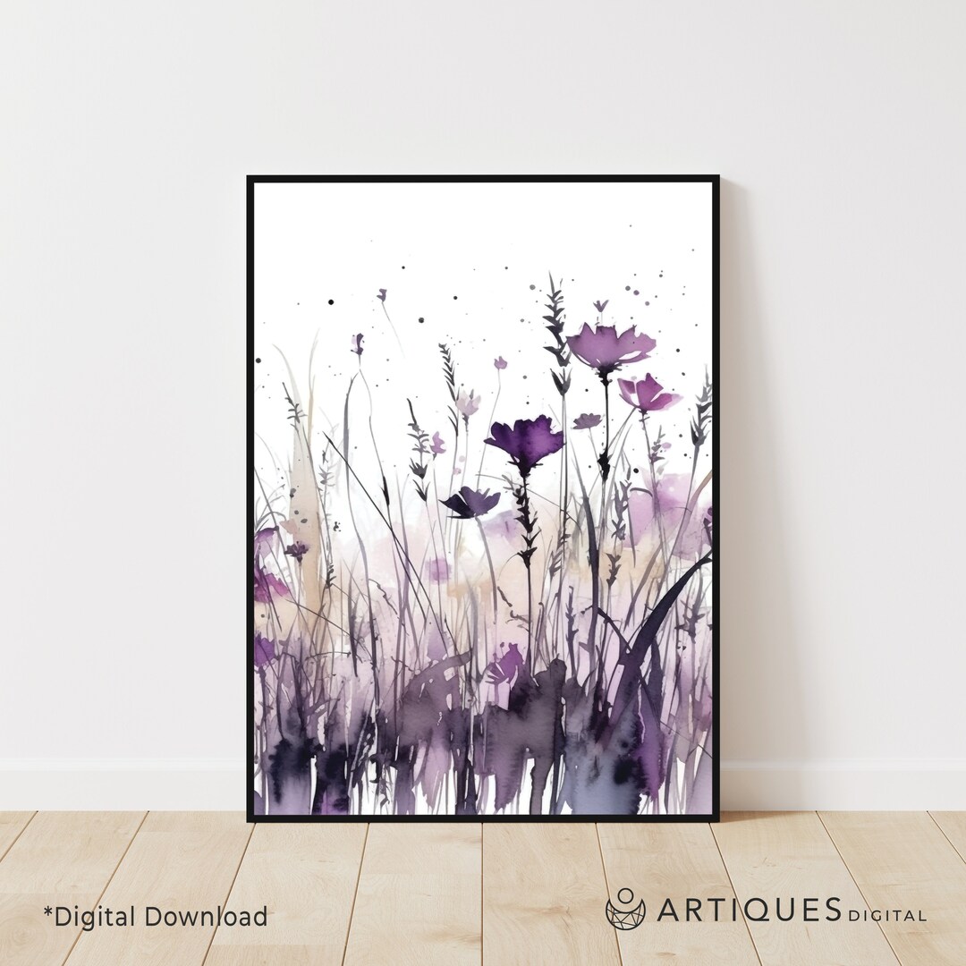 Purple Flower Art Print Printable Wall Art Purple Flower Watercolor ...