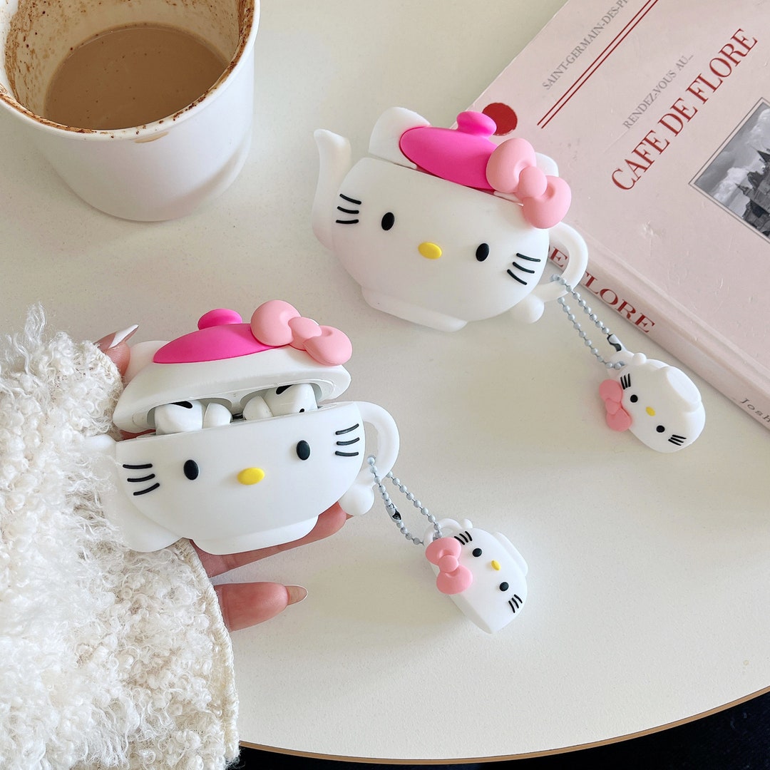 Kawaii 3D Small Teapot Hello Kitty Airpods Case Cute Cartoon Design Case for Airpods 1, 2, 3 ...