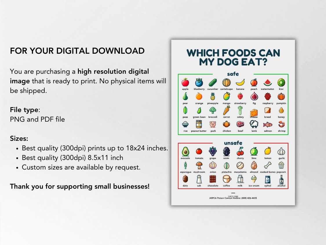 Dog Friendly Food Guide Poster – Printable Instant Digital Download ...