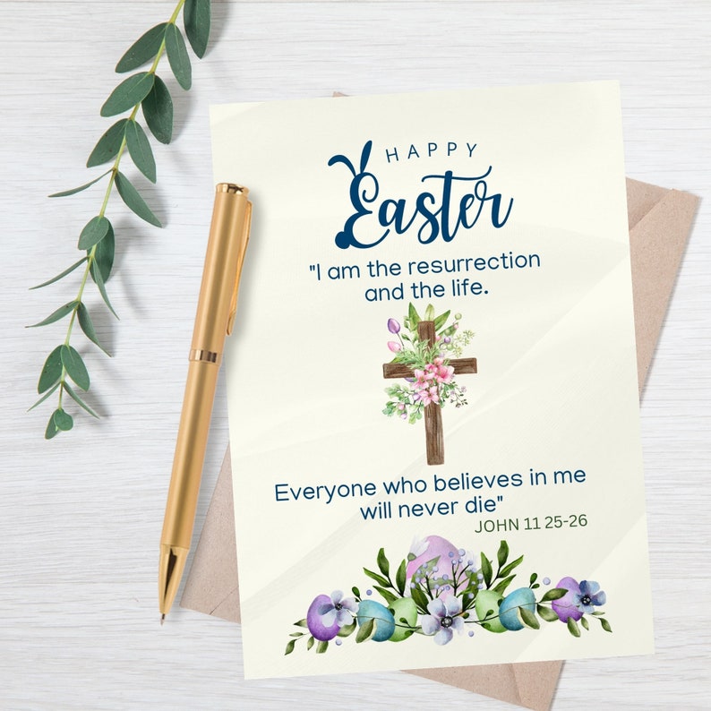 Floral Cross Christian Happy Easter Bunny Card, Bible Verse Cards ...