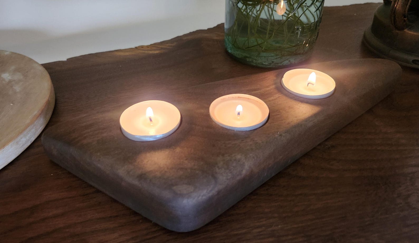 Wood Candle Holder Table Walnut Centerpiece Decor Mantlepiece Mantle ...