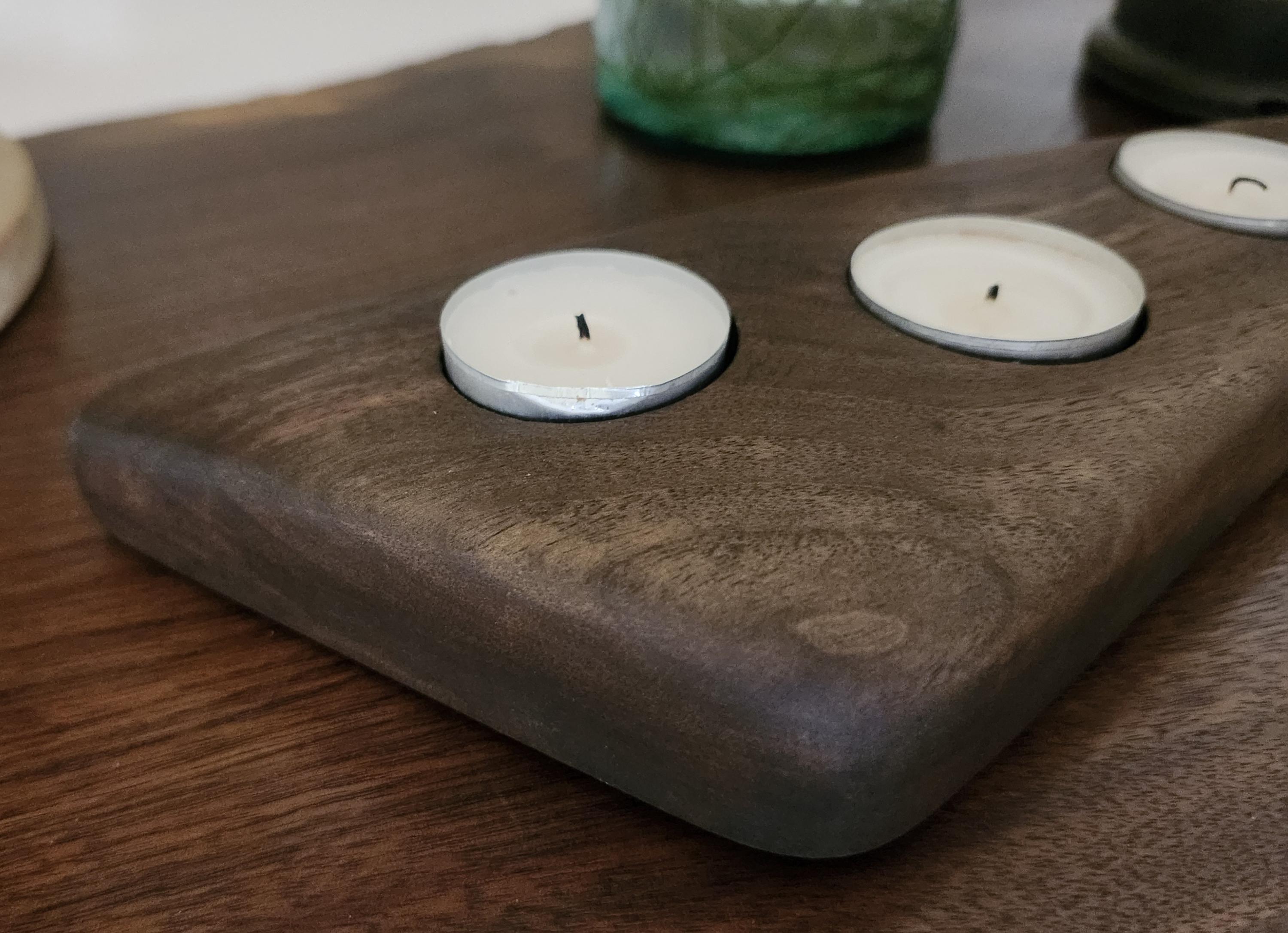 Wood Candle Holder Table Walnut Centerpiece Decor Mantlepiece Mantle ...
