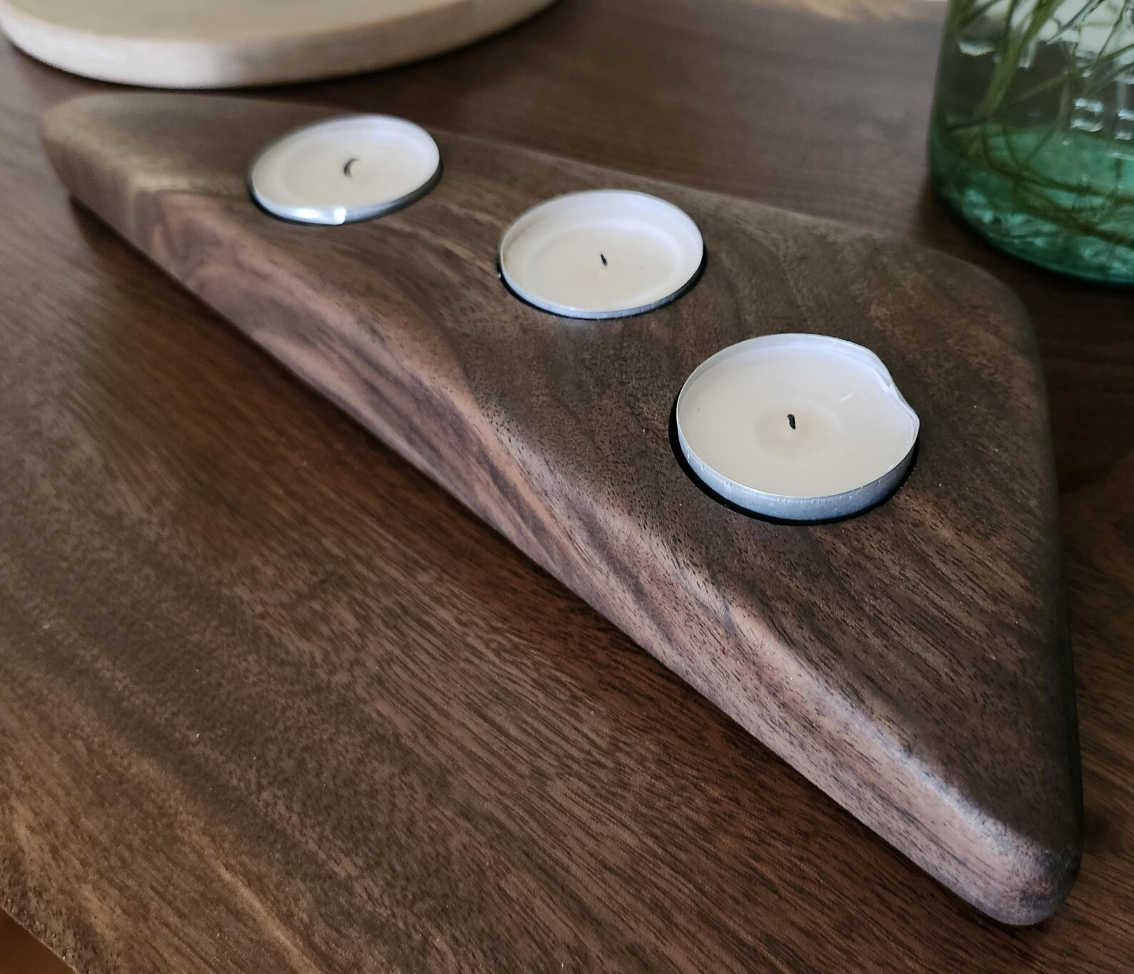 Wood Candle Holder Table Walnut Centerpiece Decor Mantlepiece Mantle ...