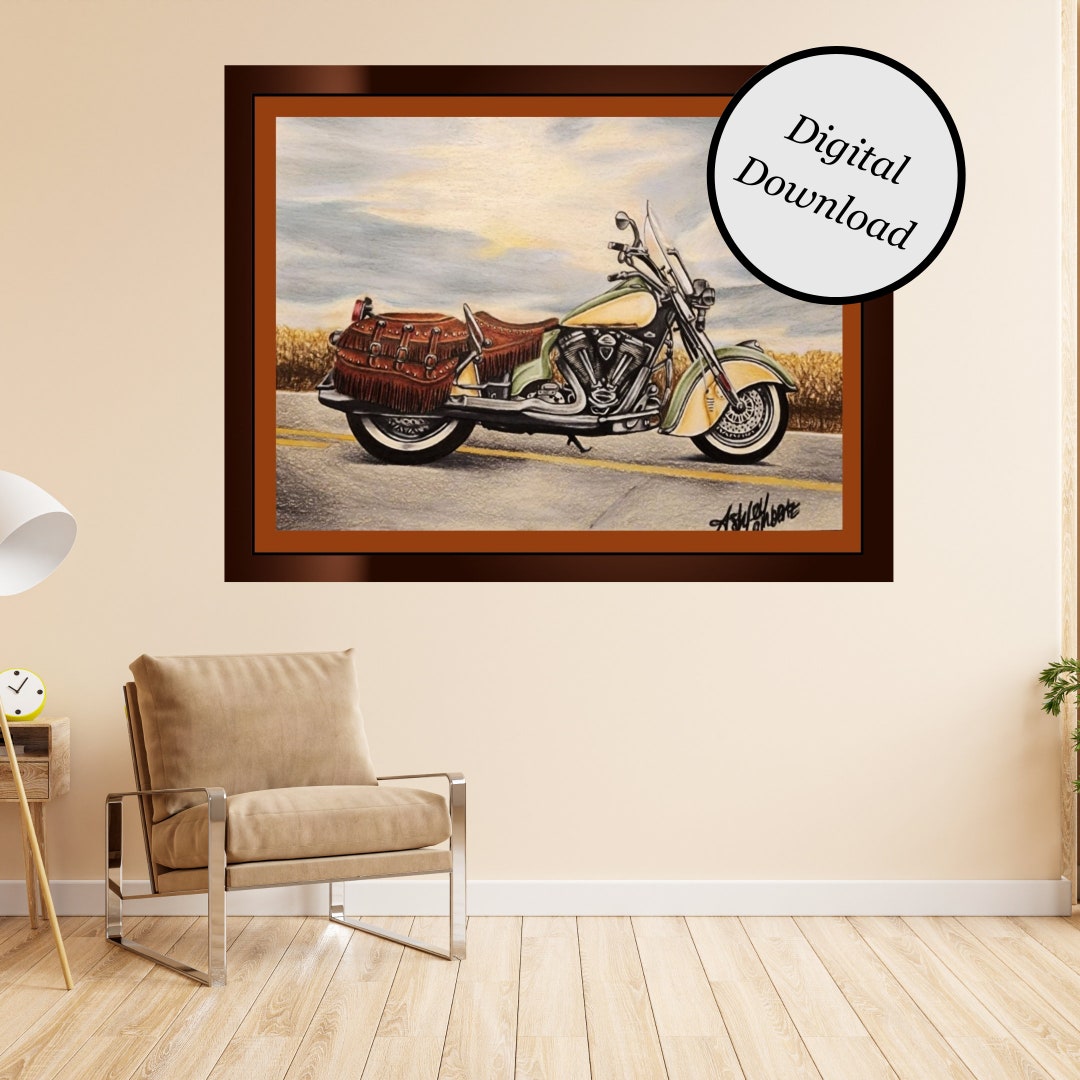 Motorcycle Art Print: Hand-drawn Colored Pencil Style (digital Download ...