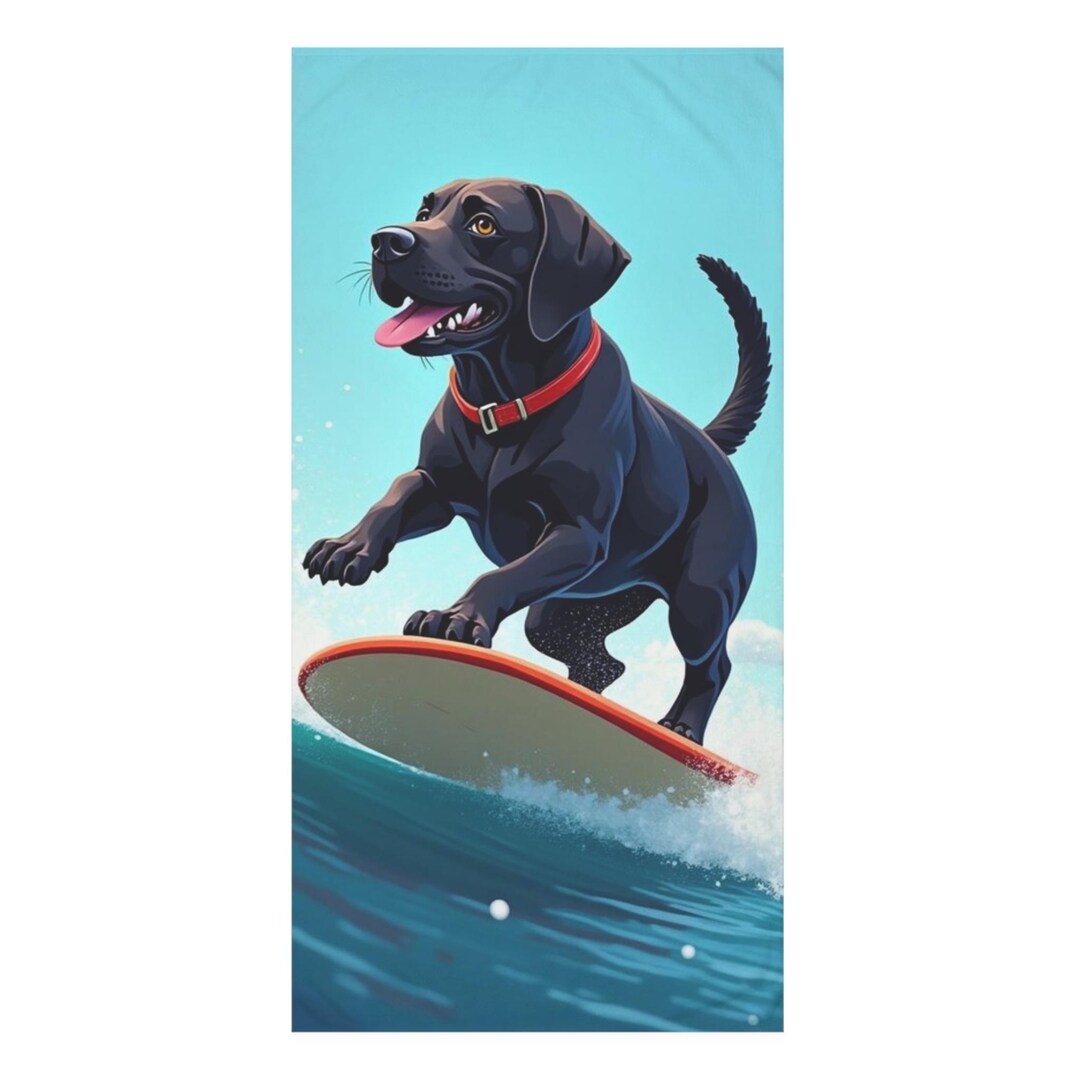 Beach Towel, Luxury Pool Towel, Black Lab Lover Gift Idea, Surfing ...