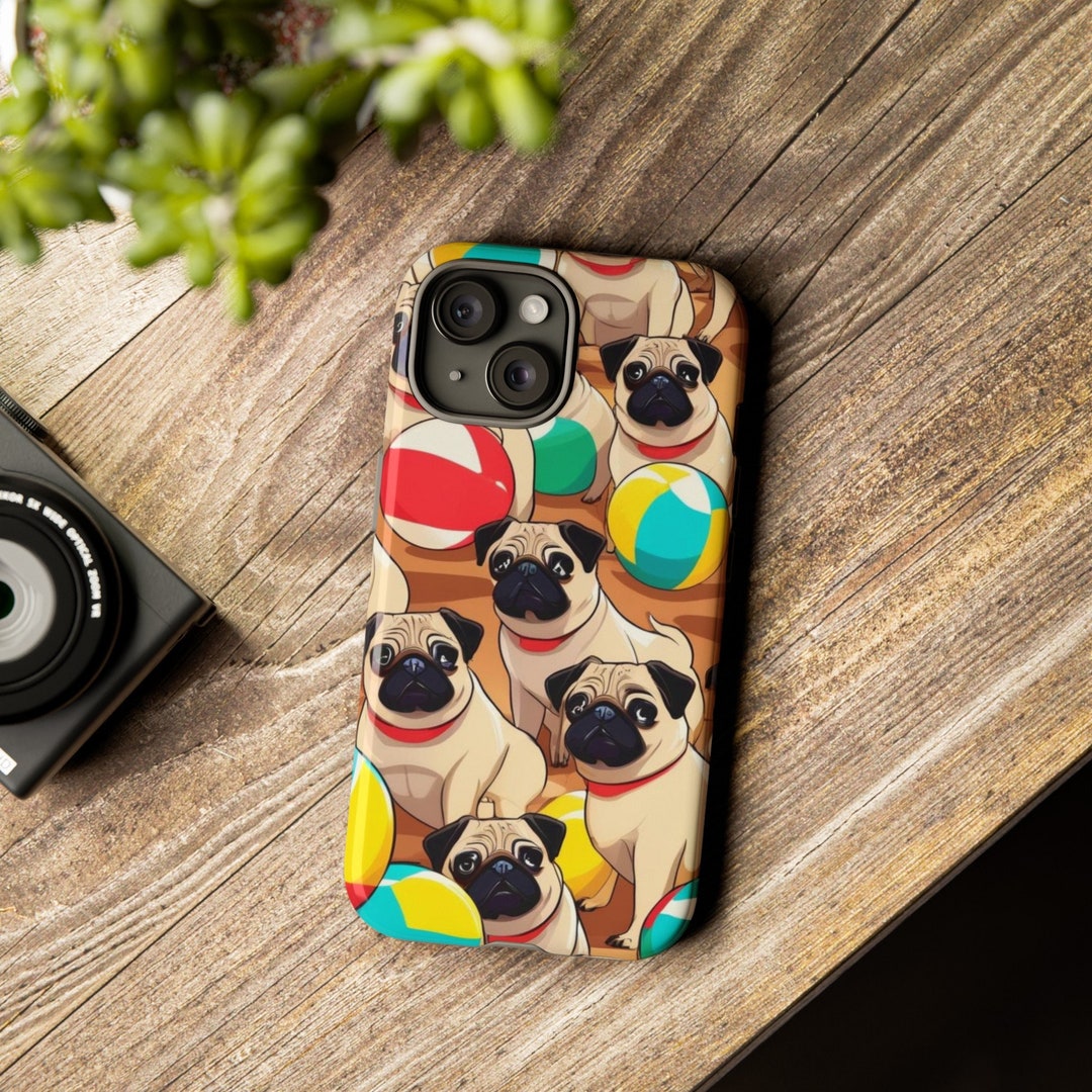 Fawn Pugs With Beach Balls as a Cartoon iPhone Phone Tough Case, Rescue ...