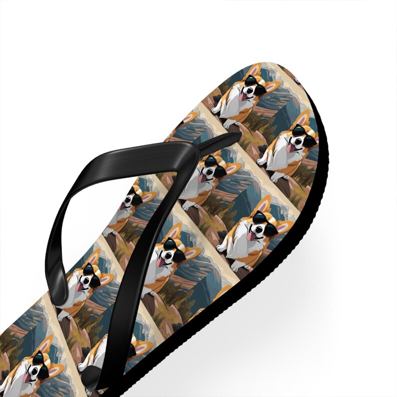 Chanclas divertidas con dibujos animados de corgi al aire libre en la ...