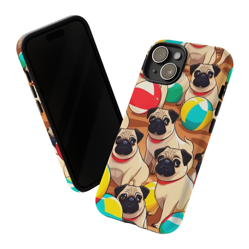 Fawn Pugs With Beach Balls as a Cartoon iPhone Phone Tough Case, Rescue ...