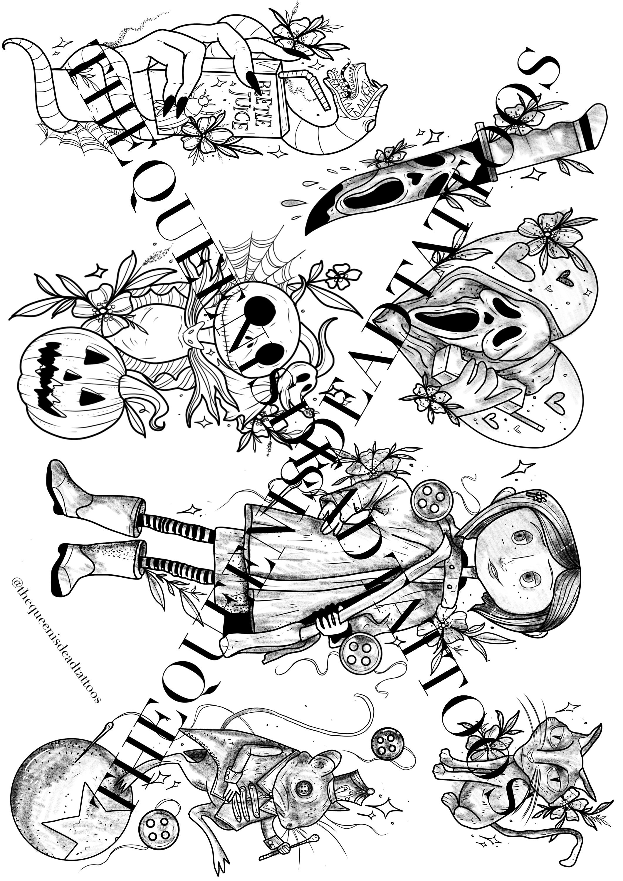 Temporary Tattoos / Large A4 Sheet / Halloween Coraline Scream Beetle ...