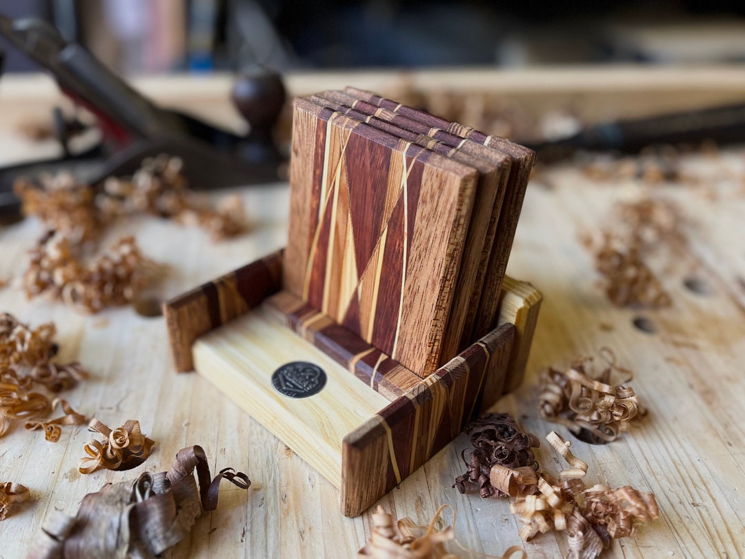 Timber Wooden Coasters With Stand Set of 4 Gift Fathers Day Birthday ...