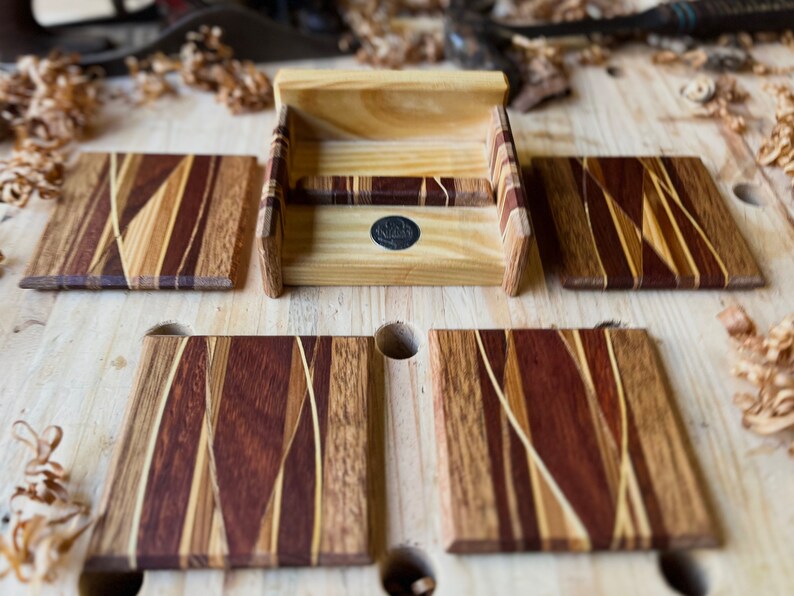 Timber Wooden Coasters With Stand Set of 4 Gift Fathers Day Birthday ...