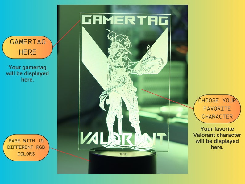 Valorant Agent Led Light Custom Gamertag Name Lamp Personalized ...