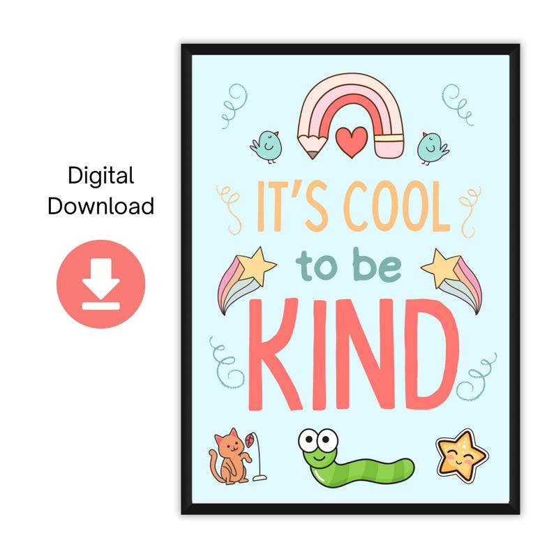 Classroom Kindness Poster: Back to School Art, Printable PDF (24x36 Max ...