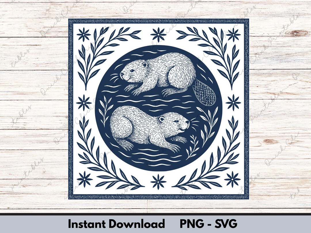 Otter Folk Art Block Print | Hand-carved Style Vector (PNG & SVG) - Etsy