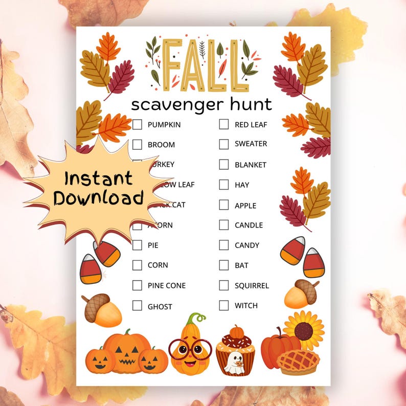 Fall Scavenger Hunt Printable PDF | Autumn Treasure Hunt Activity ...