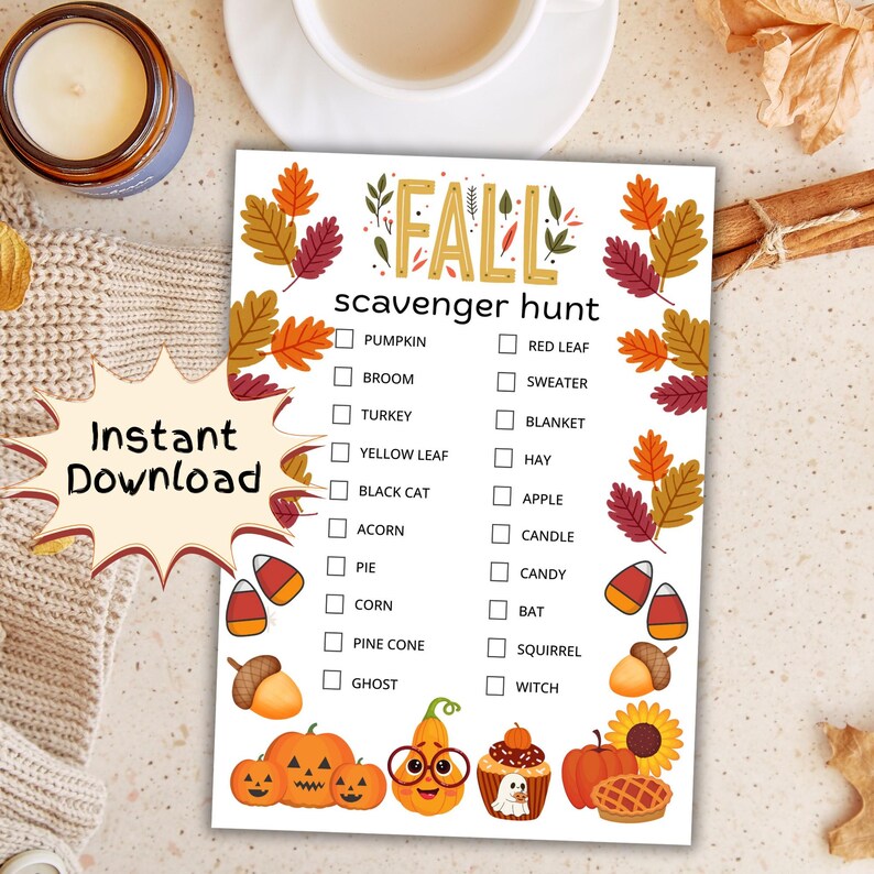 Fall Scavenger Hunt Printable PDF | Autumn Treasure Hunt Activity ...