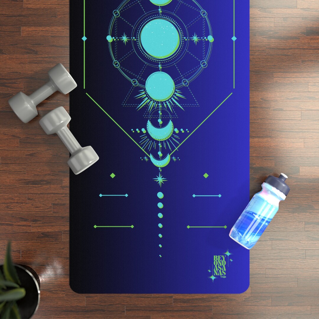 Cosmic Moon Yoga Mat Rubber Yoga Mats Green and Blue Glitch Yoga Mat on ...