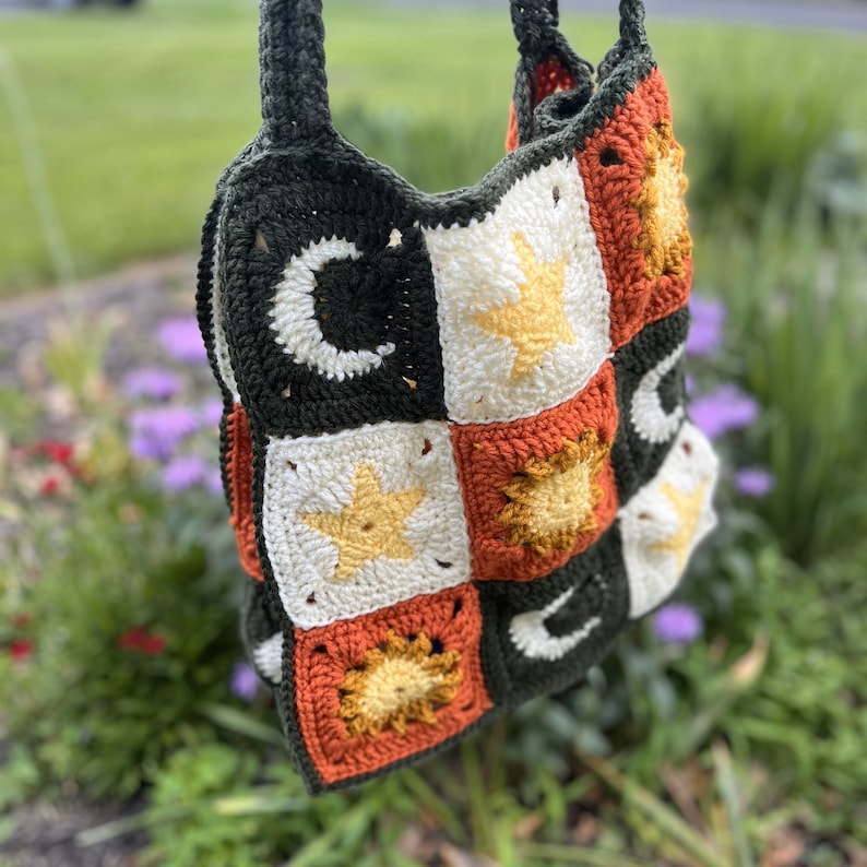 Sun Moon and Star Crochet Bag PDF PATTERN, Easy Knit Tote Bag ...