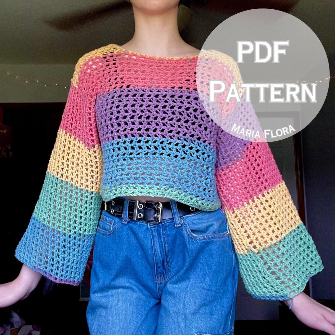 Mesh Crochet Sweater PDF PATTERN, Vintage 80s Knitted Shirt, Simple ...