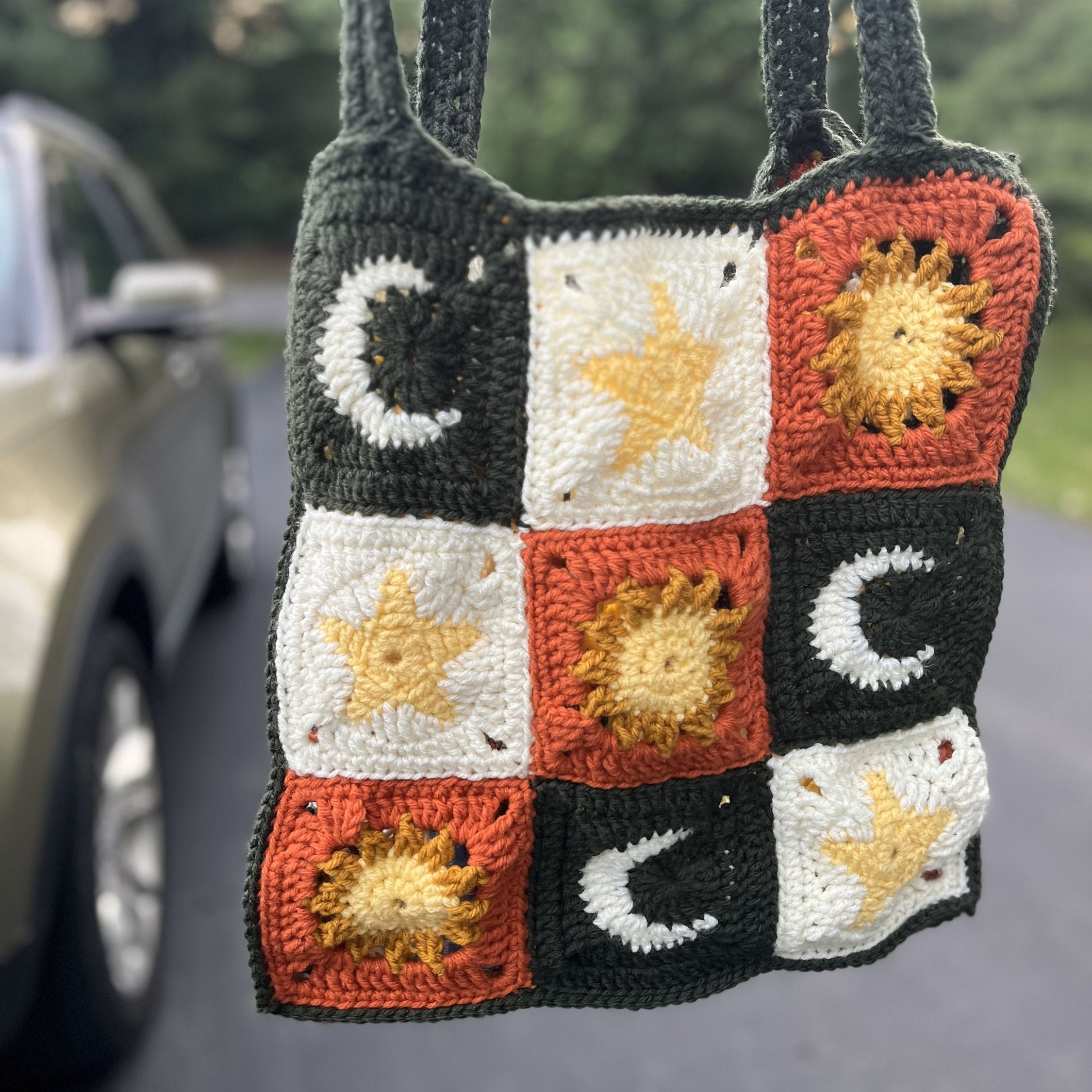 Sun Moon and Star Crochet Bag PDF PATTERN, Easy Knit Tote Bag ...
