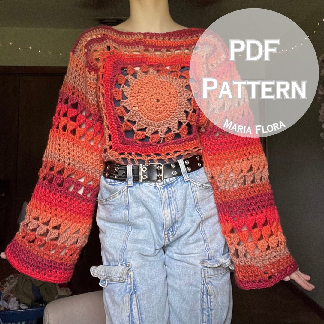Sunburst Crochet Sweater PDF PATTERN, Granny Square Crochet Semi-mesh ...